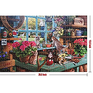 Puzzles for Adults 1000 Piece, Wooden Window Cats Jigsaw Puzzles 1000 Pieces for Adults Family Friends