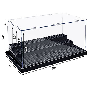 DOUBLE 2 C Display Case for Minifigures Action Figures Blocks, 3-Level Acrylic Display Case, Clear Display Box Storage Fit for Lego Minifigure, Gifts for Lego Lovers (Black)