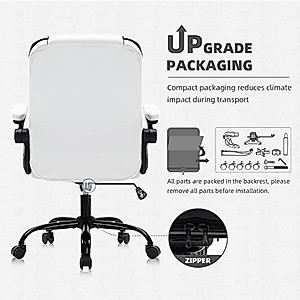 SEATZONE Home Office Desk Chairs with Wheels and Flip-up Armrests,Modern PU Leather Executive Office Chair Comfortable Ergonomic Computer Chairs for Adults and Teens,White