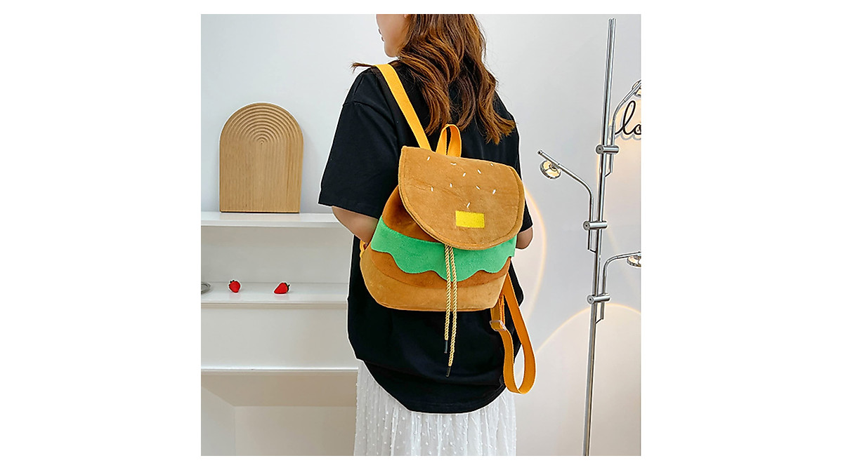 Mewcho 12.2” Burger Plush Backpack - Cute Kawaii Food-Themed Bag