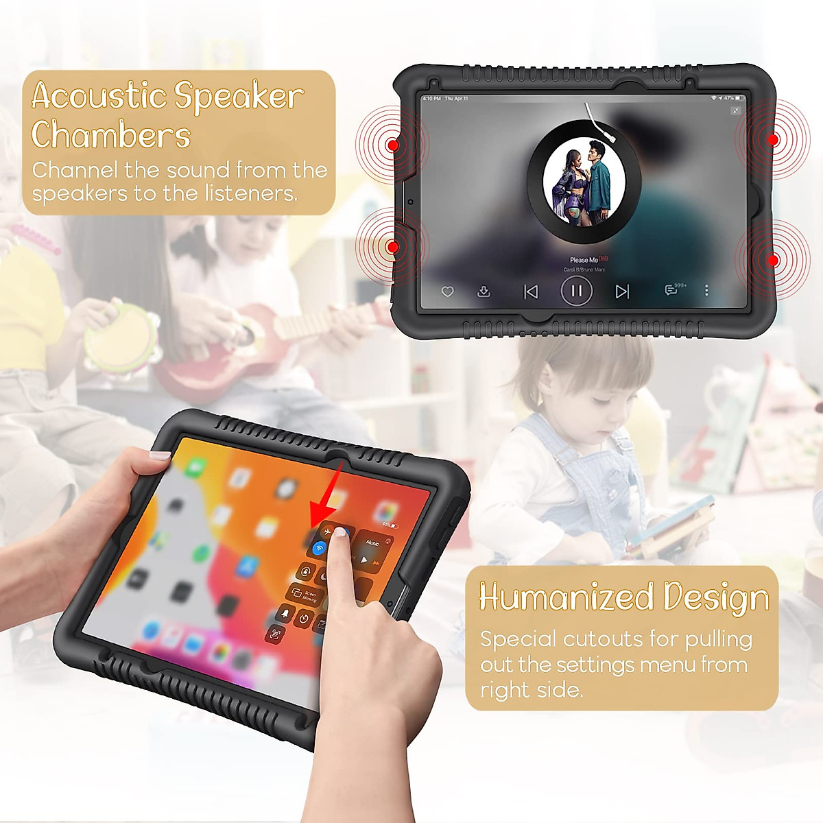 Fintie Silicone Case for iPad Mini 7 (A17 Pro, 7th Generation) 2024 / iPad Mini 6 (6th Gen) 8.3 Inch - [Honey Comb Series] Soft Lightweight Anti-Slip Shockproof Kids Friendly Cover, Black