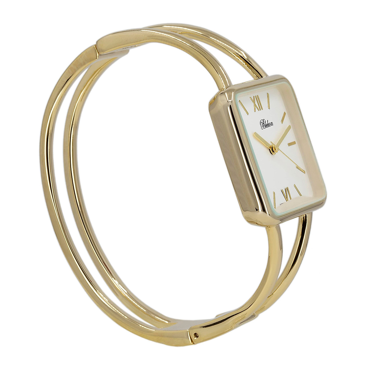 Blekon Collections Womens 30mm Square Elegant Metal Cuff Bangle Fashion Watch (Gold)