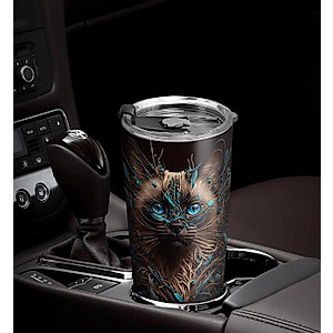 20oz Cute Beautiful Flower Cat Tumbler, Gifts for Cat Lovers, Coffee Thermos for Women, Stainless Steel Double Wall Vacuum Insulated Coffee Mug, Travel Cup with Lid