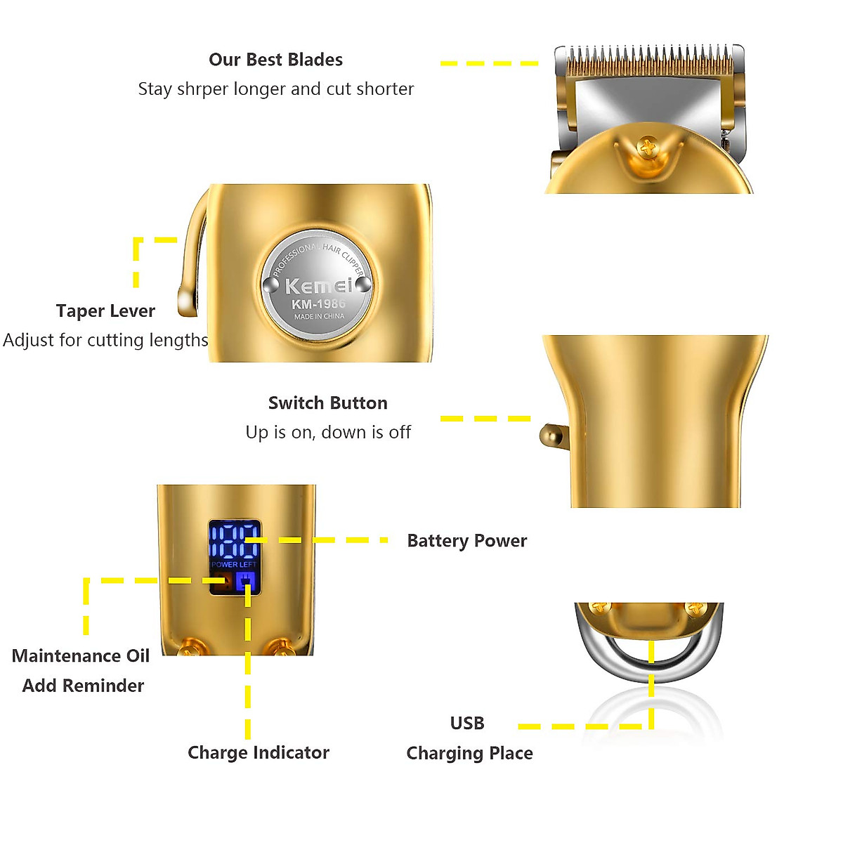 KEMEI Mens Hair Clippers for Hair Cutting Professional Cordless Hair Trimmer for Men LED Display, Father Day Gifts