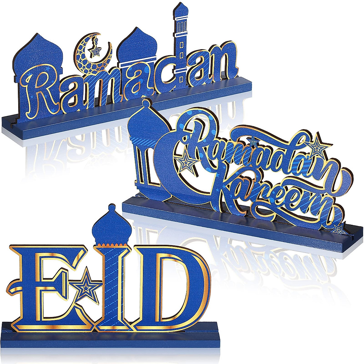 Ramadan Mubarak Eid Decorations 3 Pcs Ramadan Kareem Table Top Ornaments Ramadan Wooden Ornaments Freestanding Table Centerpiece Sign for Eid Ramadan Gifts Home Office Home Bedroom Party Decorations