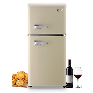 KRIB BLING 3.5 CU.FT Compact Refrigerator 2 Door Mini Fridge with Freezer, Mini Refrigerator with Removable Glass Shelves Small Drink Food Storage Cooler for Office, Dorm, Apartment, Cream
