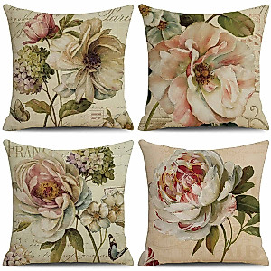 CARROLL 18" x 18" Retro Garden Farm Flower Pattern Spring Decoration Throw Pillow Cover Home and Outdoor Decoration Pillow Case Sofa Cushion Cover a Set of 4