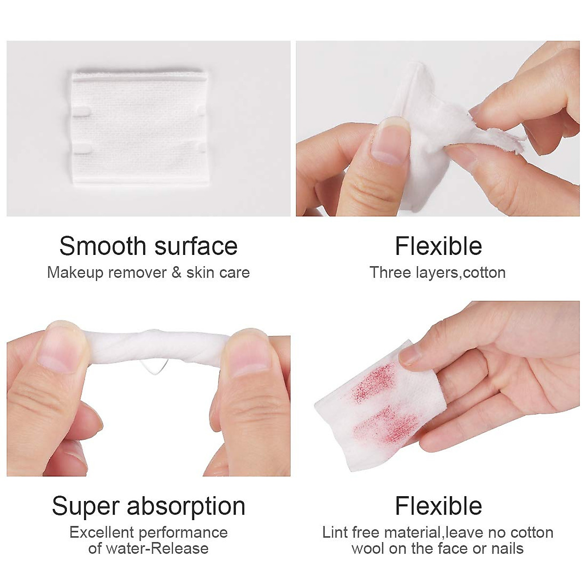 OMSM Cotton Pads, Facial Lip & Eye Makeup Remover Pads,100% Pure Cotton Effective Cosmetic Cotton Squares,Hypoallergenic, Lint-Free(222PCS)