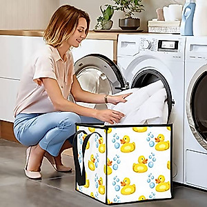 Yellow Rubber Ducks Storage Bin Collapsible Toy Storage Basket Cube Laundry Basket Waterproof Nursery Hamper with Handles for Nursery Kids Girls Bedroom Boys Clothes Laundry Decor