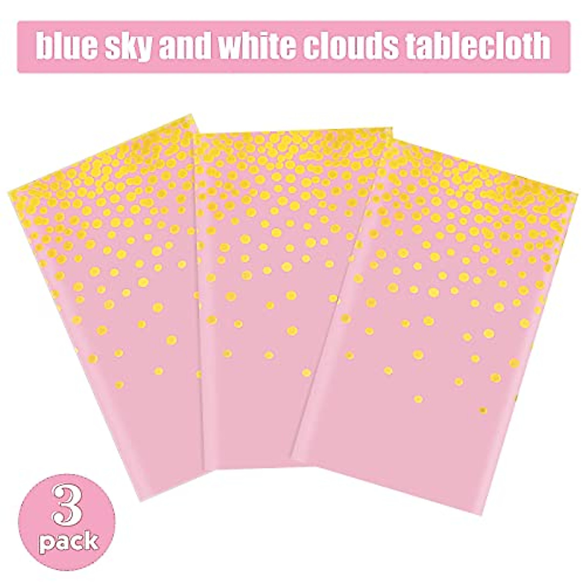 3 Pieces Dot Tablecloth Confetti Rectangle Plastic Disposable Table Cover for Birthday Wedding Baby Shower Engagement Anniversary Bachelorette Party, 54 x 108 Inch (Pink and Gold)