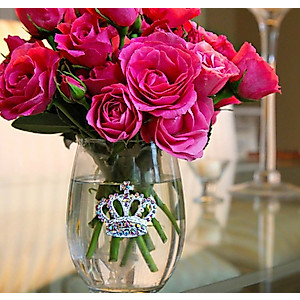 THE QUEENS' JEWELS Large Crown Jeweled Stemless Wine Glass, 21 oz. - Unique, Birthday, Cute, Fun, King, Queen, Not Painted, Decorated, Bling, Bedazzled, Rhinestone