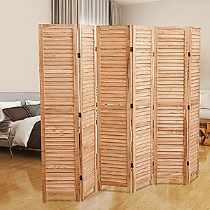 Room Dividers Folding Privacy Screens 6 Panel 5.6 Ft Tall Foldable Portable Room Seperating Divider, Wood Room Divider Wall & Office Divider, Freestanding Portable Partitions, Brown