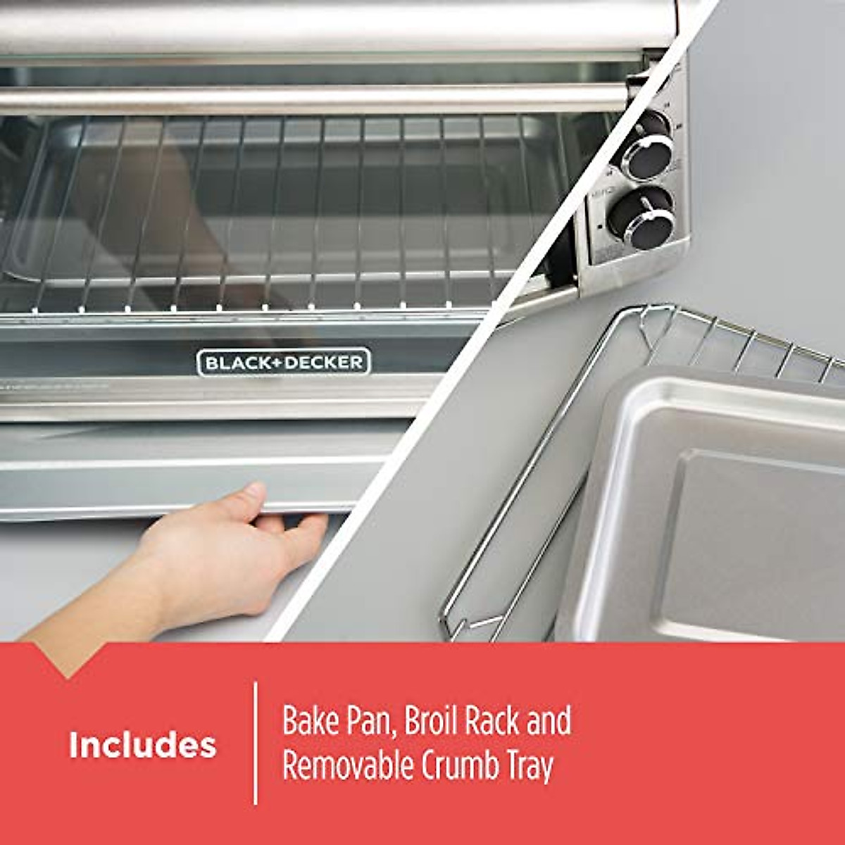 BLACK+DECKER TO3240XSBD 8-Slice Extra Wide Convection Countertop Toaster Oven, Includes Bake Pan, Broil Rack & Toasting Rack, Stainless Steel/Black Convection Toaster Oven