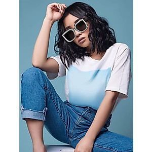 Frienda 6 Pieces Oversize Square Sparkling Sunglasses Retro Thick Frame Sunglasses (Light Purple, Light Gray, Clear Pink, Clear Tawny, Light Yellow, Pink)