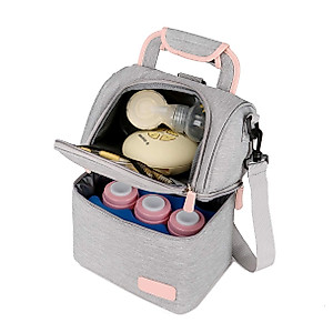 Meichoon Breast Pump Backpack Breastmilk Cooler & Insulated Baby Bottle Bag Waterproof - Portable Thermal Insulated Lunch Bag/Large Capacity Handbag/Baby Milk Freezer for Work Mommy Women XC01 Grey