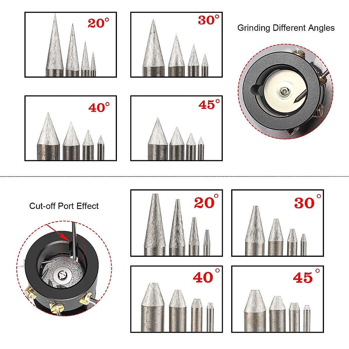 3mirrors ALUMINUM Tungsten Electrode Sharpener Grinder TIG Welding Rotary Tool w/Flat Grinding Block, Cut-Off Slot, Multi-Angle & Offsets, 4 Screw Holes, 5 Double-Sided Grind Wheels, 2 CNC Mandrels