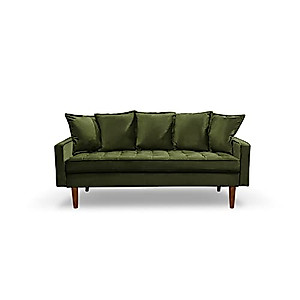 SILKIR 3-Person Sofa Couch for Living Room | Perfect for: Apartment/Studio/Office & Small Space | Velvet Fabric | Fast and Easy Assembly | (Olive Green) Modern Contemporary Mid-Century