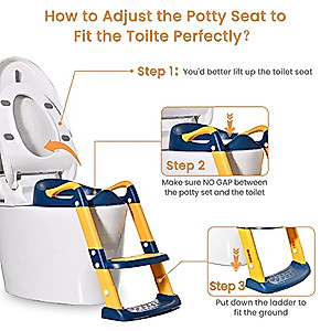 Kylinton® Potty Training Seat with Step Stool Ladder, Foldable Toddler Potty Seat for Toilet 2 in 1 Potty Training Toilet for Kids, Splash Guard Comfotable and Anti-Slip Pad for Boys Girls, Grey