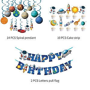 Space Party Decorations, Outer Space Theme Birthday Supplie, Solar System Hanging Banner Astronaut, Spaceship Rocket Galaxy Party Decor, Planet Birthday Party Banner for Boys Kids