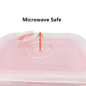 CCyanzi 3piece Collapsible Food Storage Containers with Lids, Silicone Lunch Container, Microwave & Freezer Safe, Space Saving for Kitchen Cabinet and Camping Backpack,(pink)