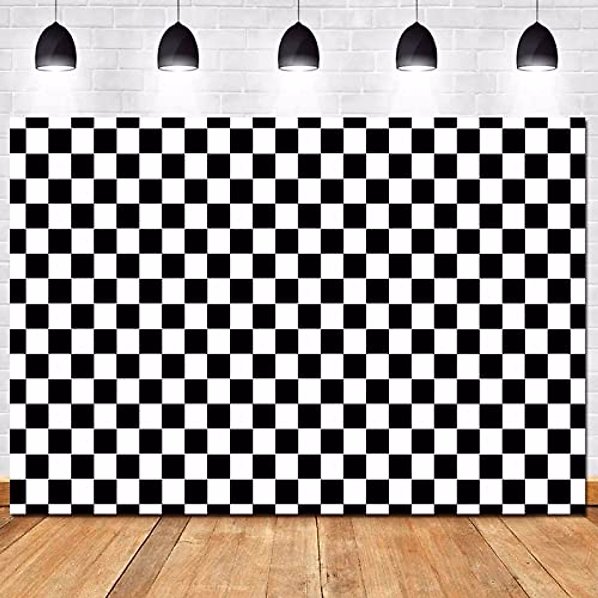 HQM Black and White Racing Checker Texture Grid Birthday Chess Board Theme Photography Backdrops Children Kids Birthday Party Supplies Newborn Baby Shower Photo Background Booth Props 7X5FT