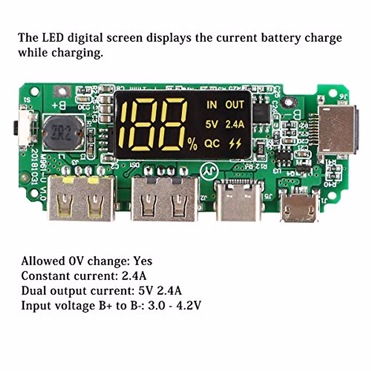 MakerFocus 4pcs 186 50 Charging Board Dual USB 5V 2.4A Mobile Power Bank Module 186 50 Lithium Battery Charger Board with Overcharge Overdischarge Short Circuit Protection DIY USB Power Bank Board