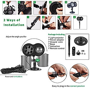 Christmas Projector Lights, Updated No Slide 2-in-1 Ocean Wave Projector Light with 14 Moving Christmas Patterns Waterproof Indoor Outdoor Landscape Lighting for Xmas Holiday Decor