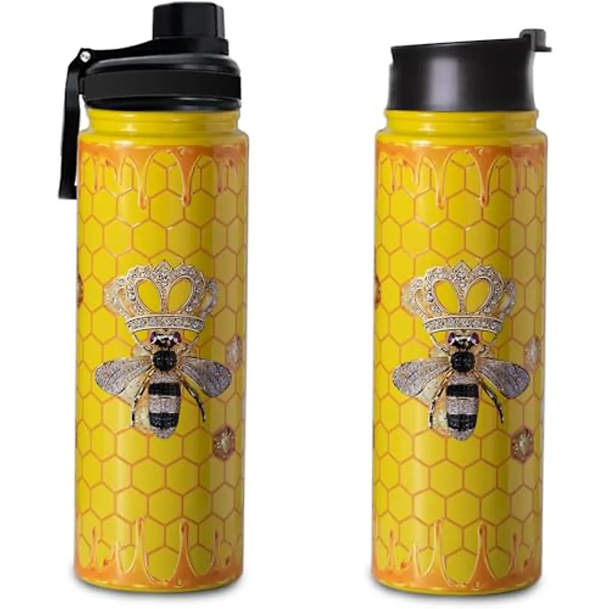 Weboia 24 oz Queen Bee Water Bottles 4 Lids For School With Straw,Hoeny Bee Insulated Metal Water Bottle Birthday Gifts For Women Ideas,Gifts For Girlfriend Daughter