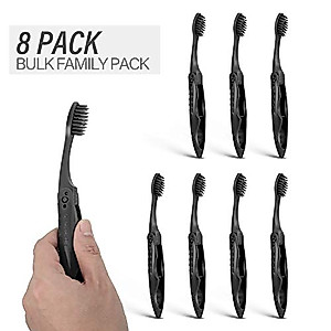 8 Packs Individually Wrapped Black Travel Folding Toothbrush for Travel and Camping Portable Charcoal Toothbrush with Soft Medium Bristles for School