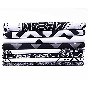 Soimoi 8 Pc Fat Quarter Bundle - Asian Block Print 18"x 22" DIY Patchwork- 100% Cotton Pre-Cut Quilting Fabric (White & Black)