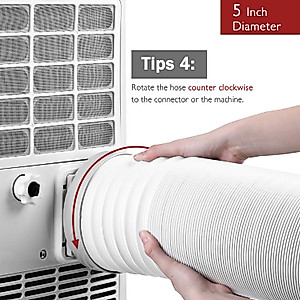 TURBRO 5 Inch Portable Air Conditioner Universal Exhaust Hose Anti-Clockwise Thread with Window Vent Kit