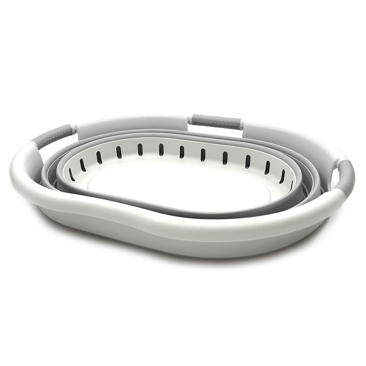 SAMMART 36L (9.5 gallon) Collapsible 3 Handled Plastic Laundry Basket-Foldable Pop Up Storage Container/Organizer-Space Saving Basket (3 handled Oval, Grey/Grey)