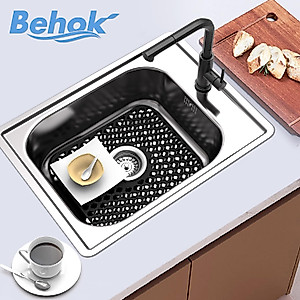 BEHOK 2 Pack Silicone Sink Protectors for Kitchen Sink, Bathroom Sink, 13.58"x 11.6" Heat-resistant Sink Mat, Non-Slip and Durable Sink Protector Silicone, Center Drain, Black