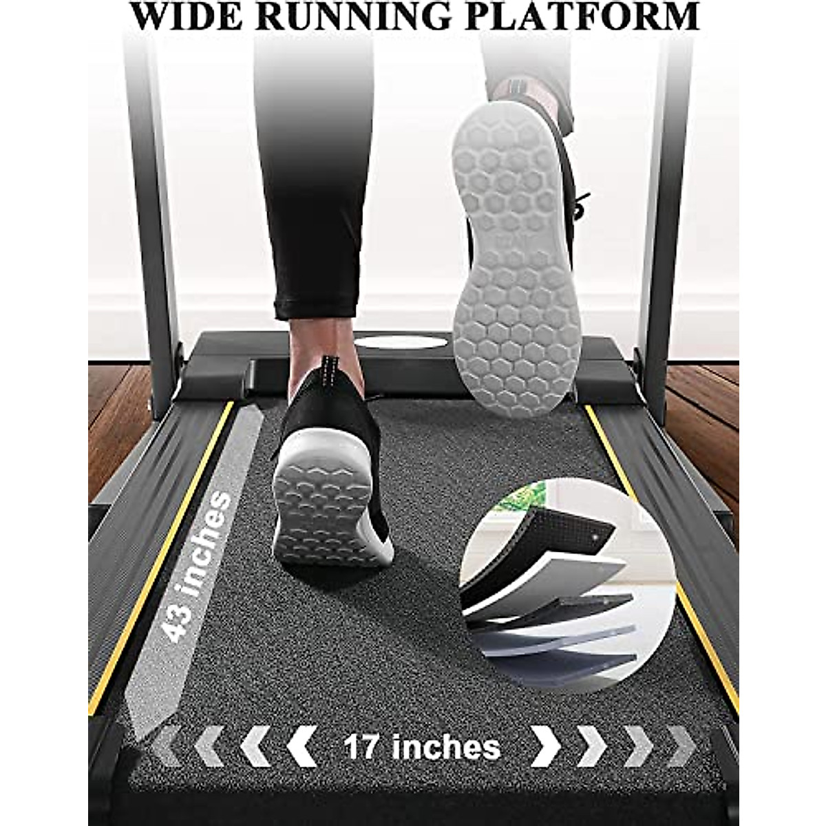Treadmill with Incline for Home Use 17'' Wide Folding Treadmill Electric Treadmill Workout Running Machine with 3-Level Manual Incline Adjustment & 15 Pre-Set Training Programs Large LCD Display