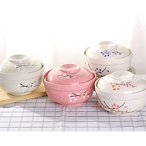 WHJY Japanese Creative Hand-painted Ceramic Tableware with Lid for Soup and Noodles, with Heat Preservation Function, Integrated Bowl and Lid - Pink