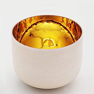 CVNC 432HZ 8 Inch Solid Pure Gold Inside B Note Crown Chakra Frosted Quartz Crystal Singing Bowl