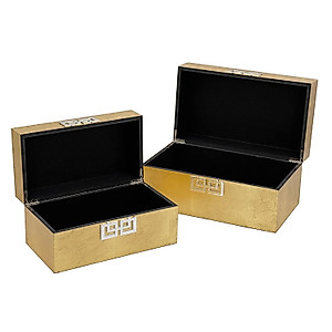 Galt International Storage Box Set Decorative Storage Box w/Hinged Lid Classic Design Wood Decor Boxes with Geometric Clasp Storage for Bedroom & Home - Set of 2 (Gold Leaf)