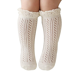 ACTLATI Baby Girls Knee High Socks Hollow Out Anti-skid Knitting Stockings Suitable for 0-2 Years Infants Toddlers