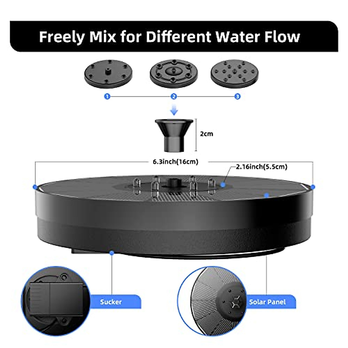 AMIAEDU Solar Fountain, Powered Water 4W Pump for Bird Bath with LED Lights, 7 Nozzle and Fixer Hummingbird Garden, Pond, Pool, Fish Tank, , Black