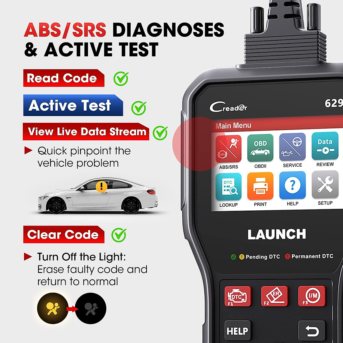 Launch CR629 OBD2 Scanner ABS SRS Scan Tool with Active Test, 3 Service Oil/SAS/BMS Reset Tool, Full OBD2 Functions Car Code Scanner, Lifetime Free Update (More Powerful Than Launch CR529, CRP123X)