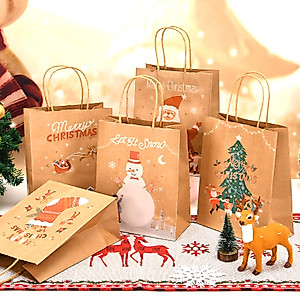 COGLARING 30Pcs Christmas Gift Bags Brown Kraft Paper Bag with Handles Bulk Heavy Duty for Xmas Gifts Holiday Party Favors Treat Goody Bags 7 * 3.8 * 9"