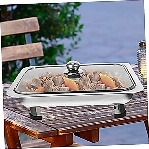 2pcs Steel Buffet Restaurant Food Warmer Chafing Warmers Catering Serving Dish Chafing Dishes with Lids Flat Bracket Square Griddle Pan Four-Leg Buffet Tray Buffet Fruit Tray Steam