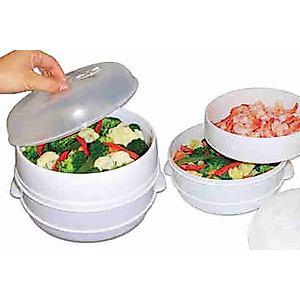 2 Tier Microwave Steamer Healthy Cooking Quick Fast Vegetables No Oil Needed! Cooks Up To 2 Dishes At One Time