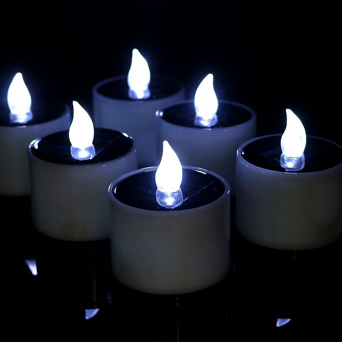 6pcs Solar Window Candles Outdoor Waterproof Flameless Flickering Led Tealights Solar Emergency Candles with Sensor Dusk to Dawn for Lantern Garden Camping Party Halloween Christmas Home Decor