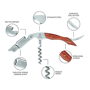 Pineapple [2 Pack] Corkscrew Wine Opener with Foil Cutter, Manual Bottle Opener Wine Key for Servers, Bartenders, Waiters, Sommeliers (Rosewood)