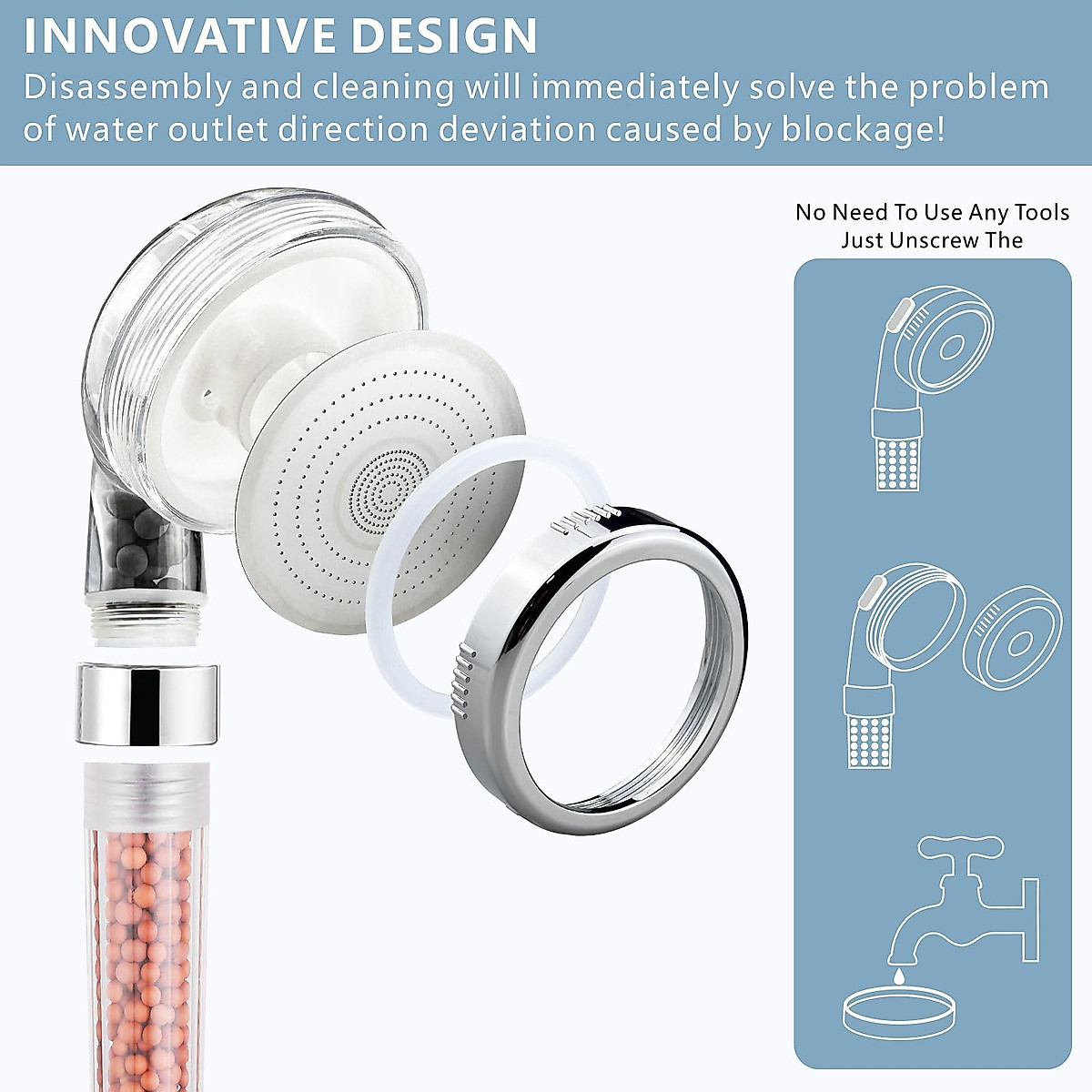 Nuodan Filtered Handheld Shower Head - High Pressure 3 Spray Setting Showerhead Filter For Hard Water - For Dry Skin & Hair