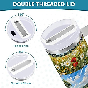 Bokkoy An Oil Painting Of Wildflowers 40oz Tumbler with Handle and Straw Stainless Steel Tumbler with Lid Reusable Vacuum Insulated Cup