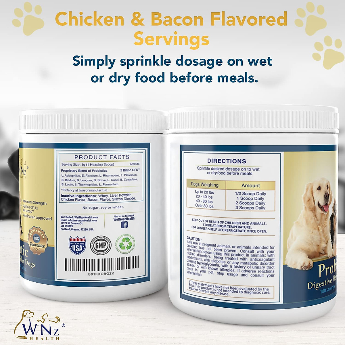 Probiotics for Dogs Digestive Health (Chicken & Bacon) - Dog Probiotic Powder Relieve Diarrhea, Constipation, & More - Dog Calming Treats – Maximum-Strength Dog Digestive Support