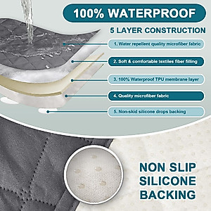 Turquoize 2 Pack Waterproof Armrest Covers for Chairs and Sofas Couch Arm Covers for Sofa Armrest Covers with Side Pocket Anti-Slip Furniture Protector Washable Armrest Slipcovers Set of 2, Gray