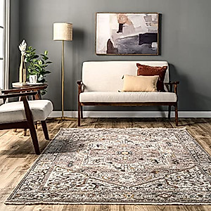 nuLOOM Harriet Vintage Medallion Fringe Area Rug, 4' x 6', Light Brown